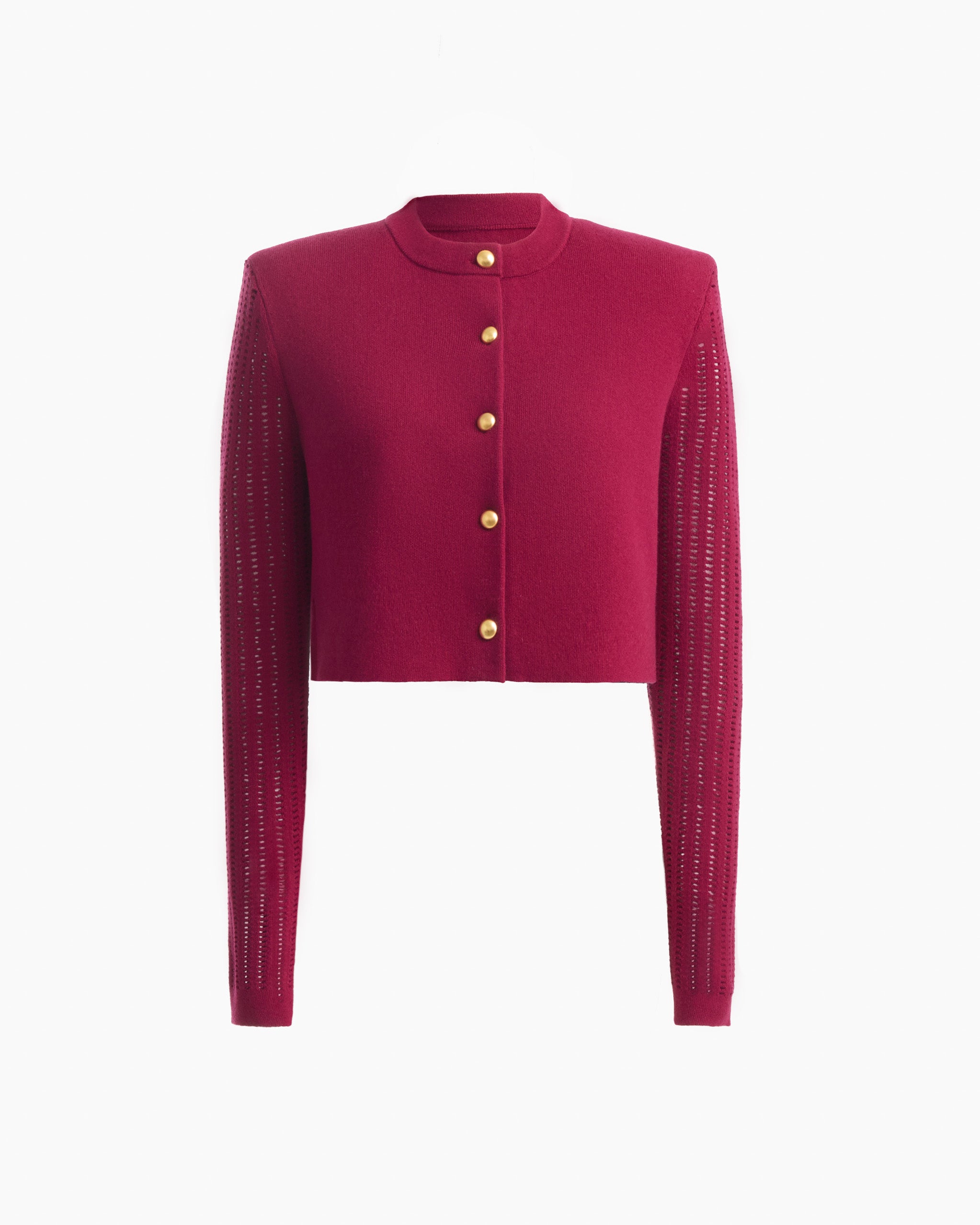 RENAI wool cashmere bolero pointelle sleeves in merlot